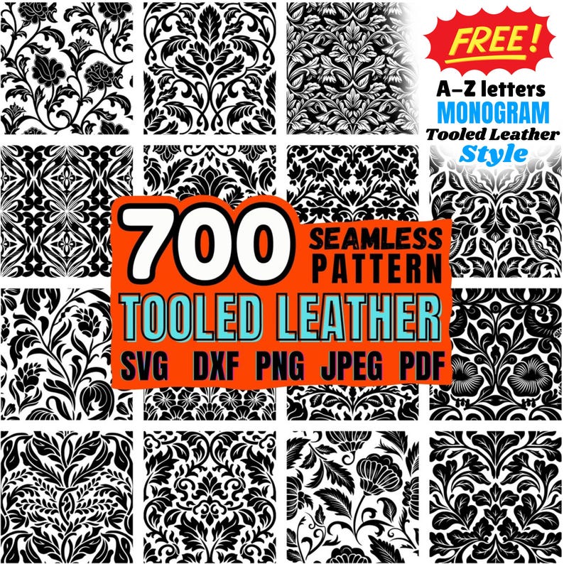 Tooled Leather Floral Seamless Pattern Svg Png Dxf Pdf Bundle Boho ...