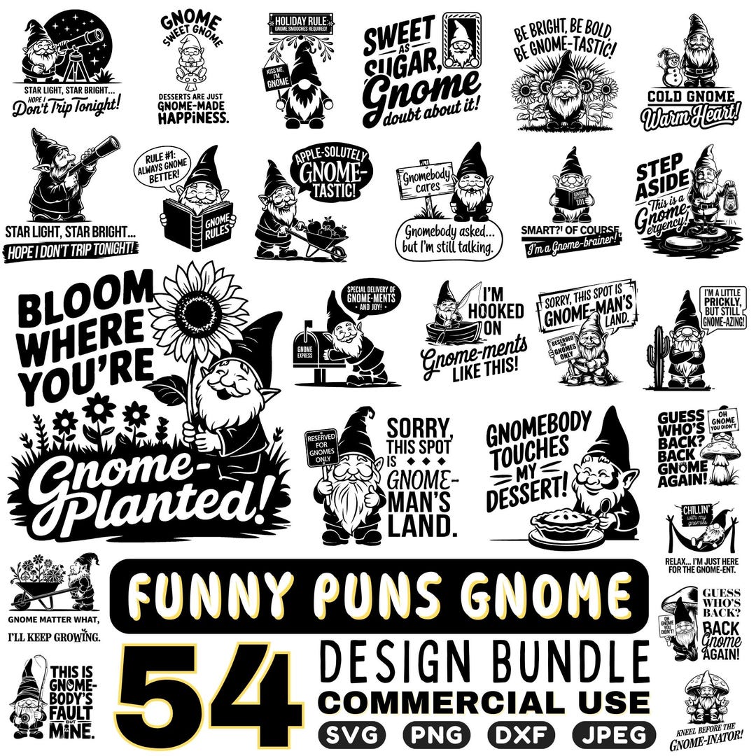 Funny Gnome SVG Bundle | Pun Gnome Designs | Gnome Joke Cut Files ...
