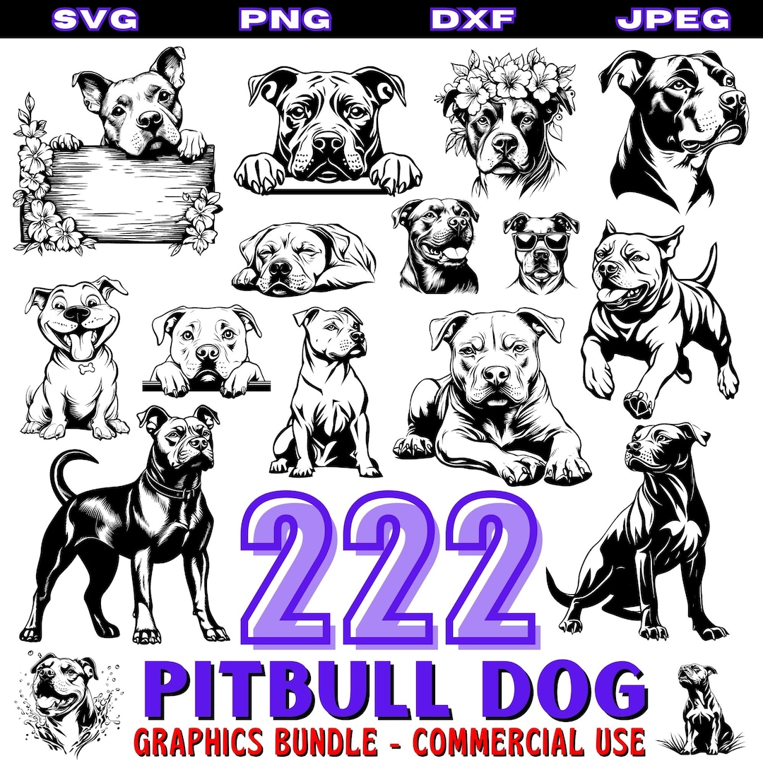 Pitbull Dog SVG Bundle | DXF Cutting Files | Pitbull Silhouette Designs ...