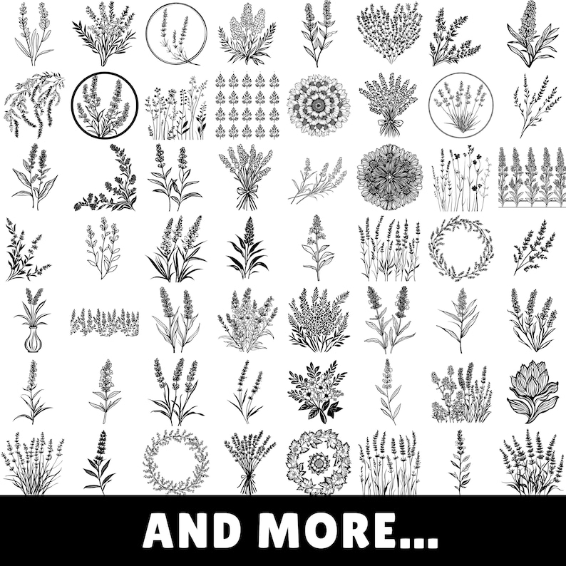 Lavender Flower DXF Bundle | Floral Laser Cut Files | Lavender Vector ...