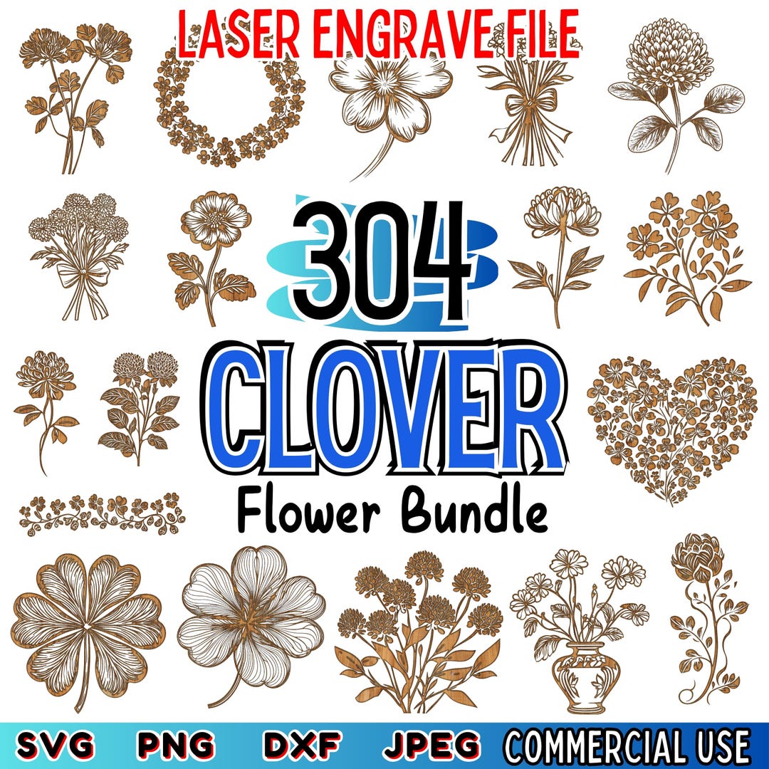 Clover Flower Engraving Files | Shamrock Laser Engrave Designs | Four ...