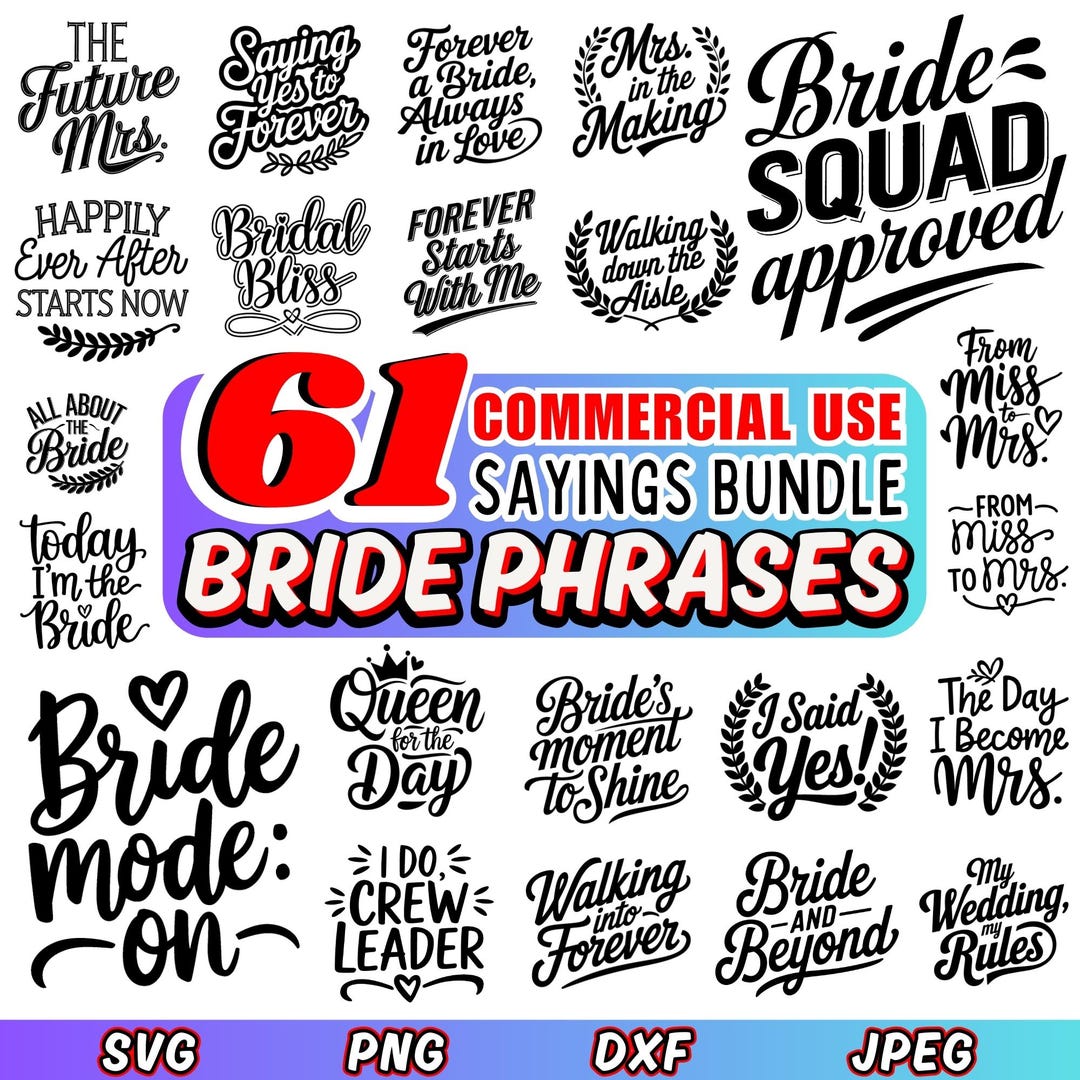 Laser Cut or Engraved Files Bride Laser Cut Files | Wedding Phrases DXF ...