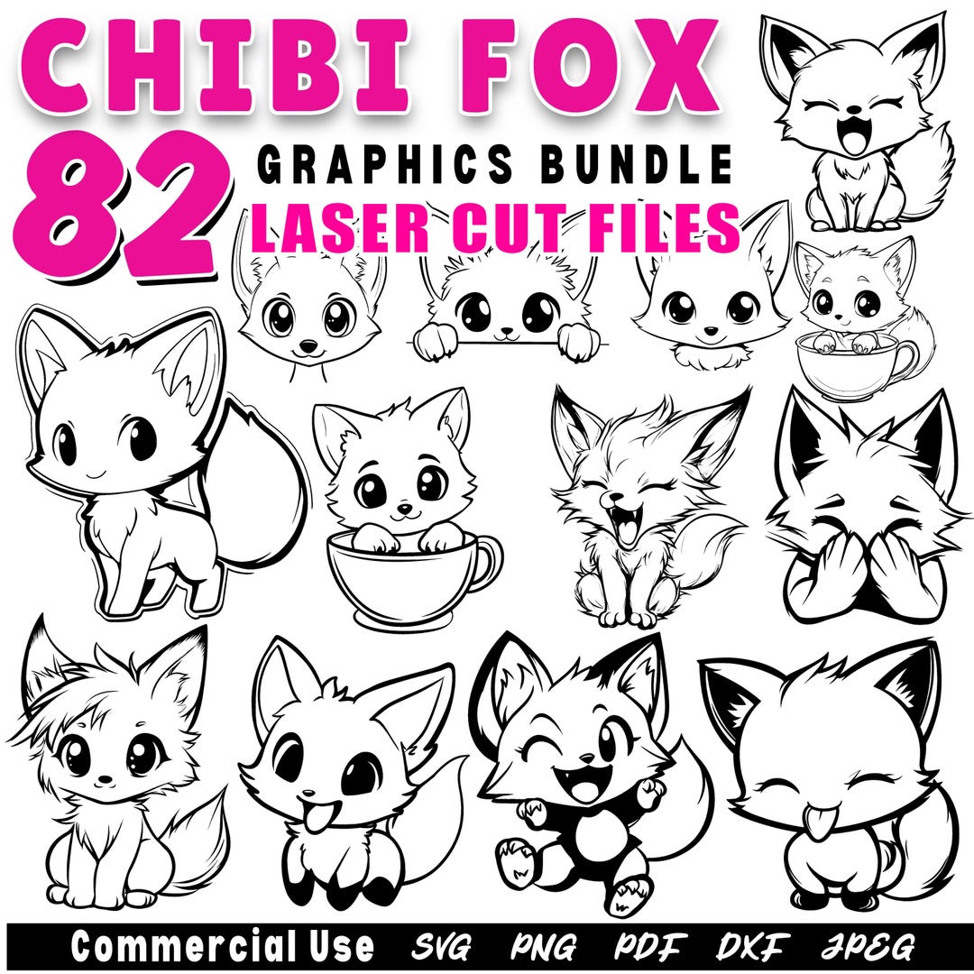 Chibi Fox Laser Cut Files Cute Fox DXF and SVG Bundle for CNC Kawaii ...