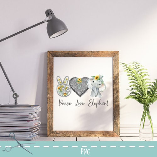 Peace Love Elephant Png elephant Clipart Sublimation Design - Etsy