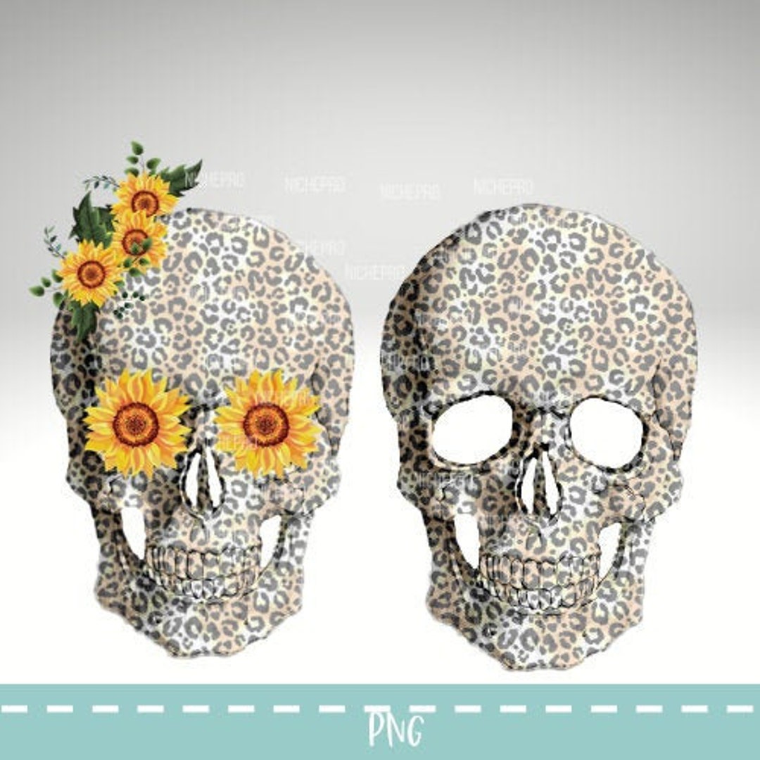 Leopard Print Skull With Sunflowers Png, Sugar Skull Png , Skull ...