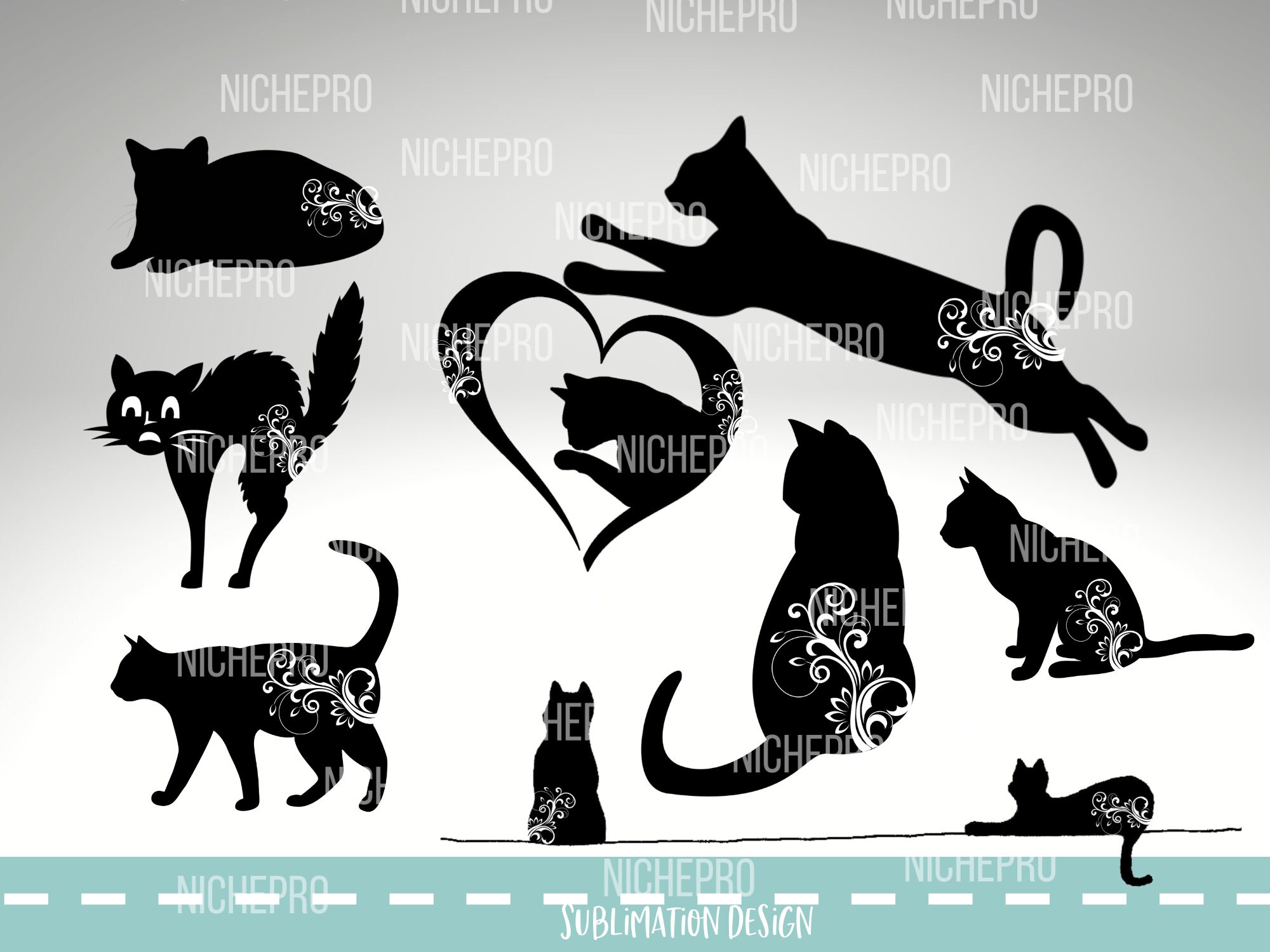 Cat Sublimation Bundle , Cool Cat Silhouette , Smudge Cat, Black Cat ...