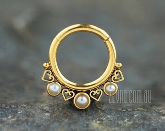 16g X 6mm, 8mm, 10mm White Opal and GOLD PVD Tiny Heart 316L Surgical ...