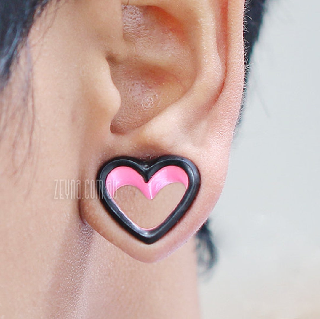 PAIR Wooden Handcarved Heart Shaped Ear Tunnel With Pink - Etsy