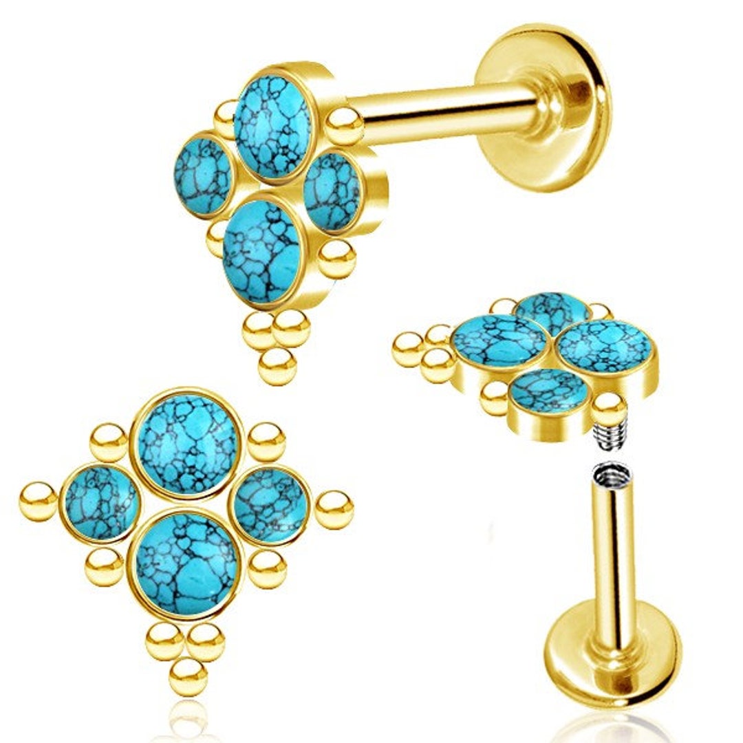 18g or 16g GOLD Surgical Steel Internally Threaded Labret Stud With ...