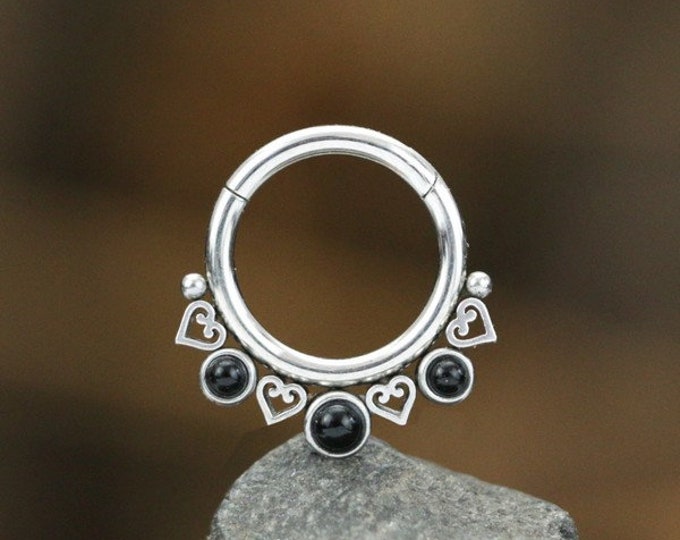 16g X 6mm, 8mm, 10mm Black Onyx Tiny Heart 316L Surgical Steel Segment ...