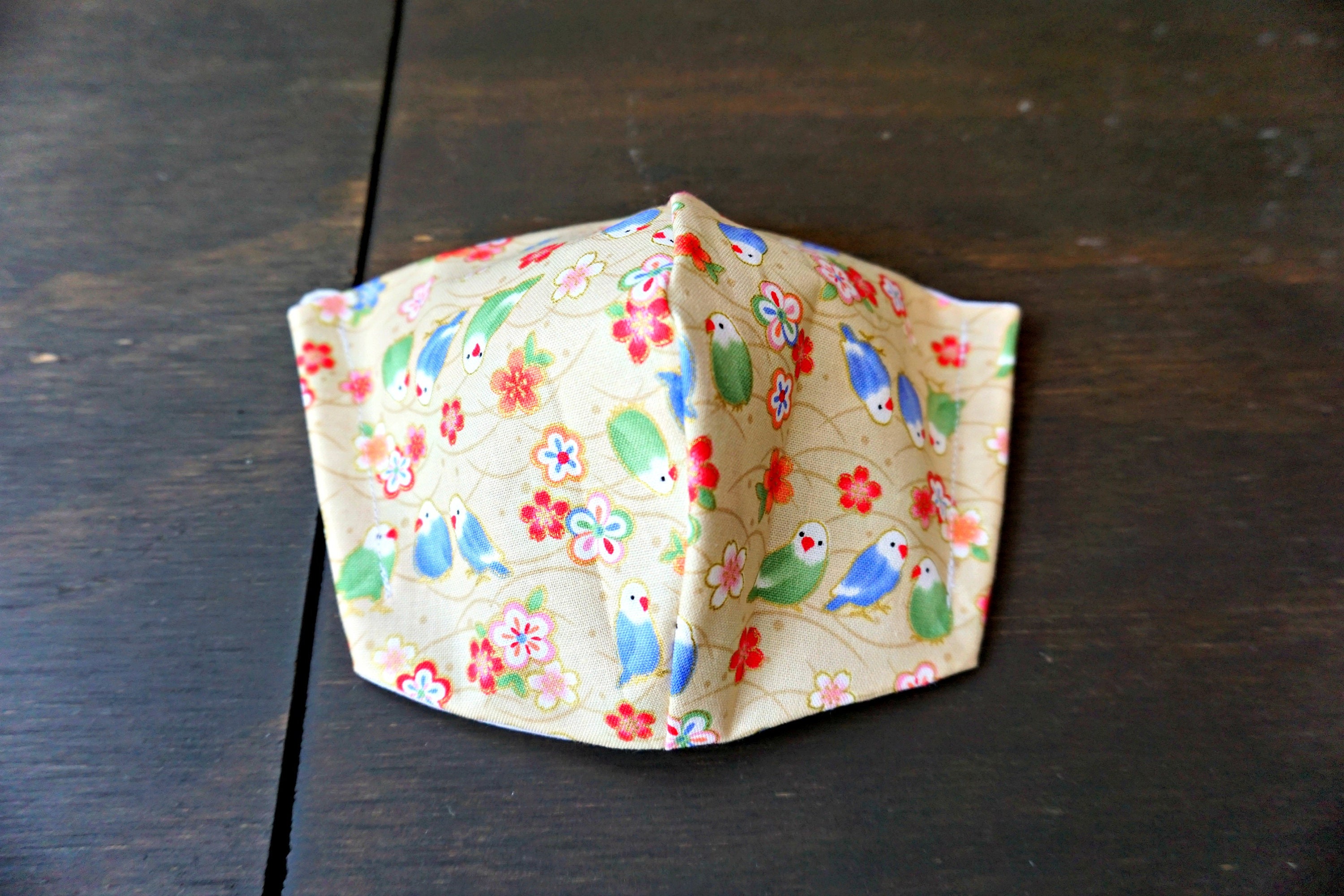 Japanese Full Cotton Double Layered Face Mask - Cream Lovebirds - Etsy