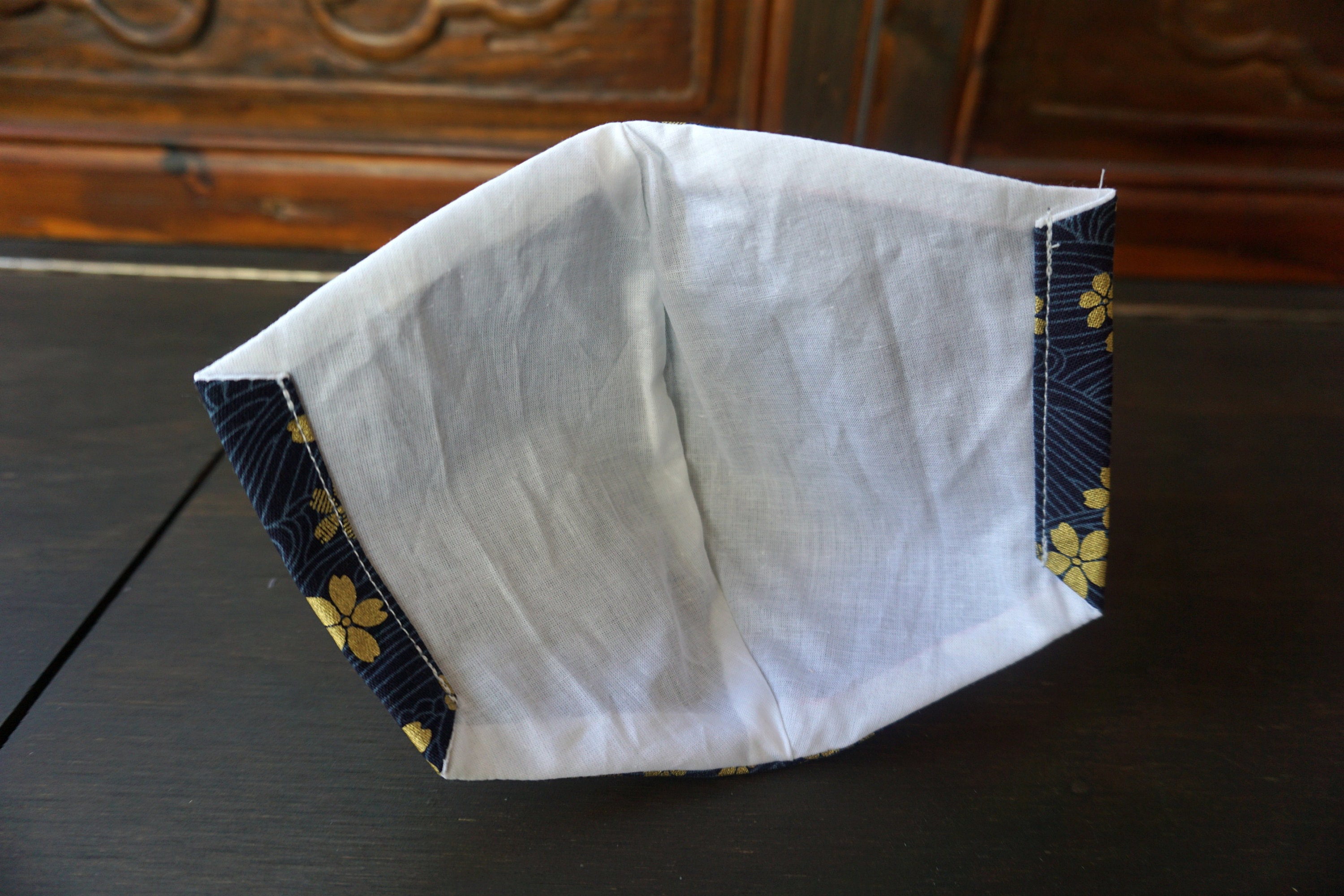 Japanese Full Cotton Double Layered Face Mask - Blue and Gold Sakura - Etsy