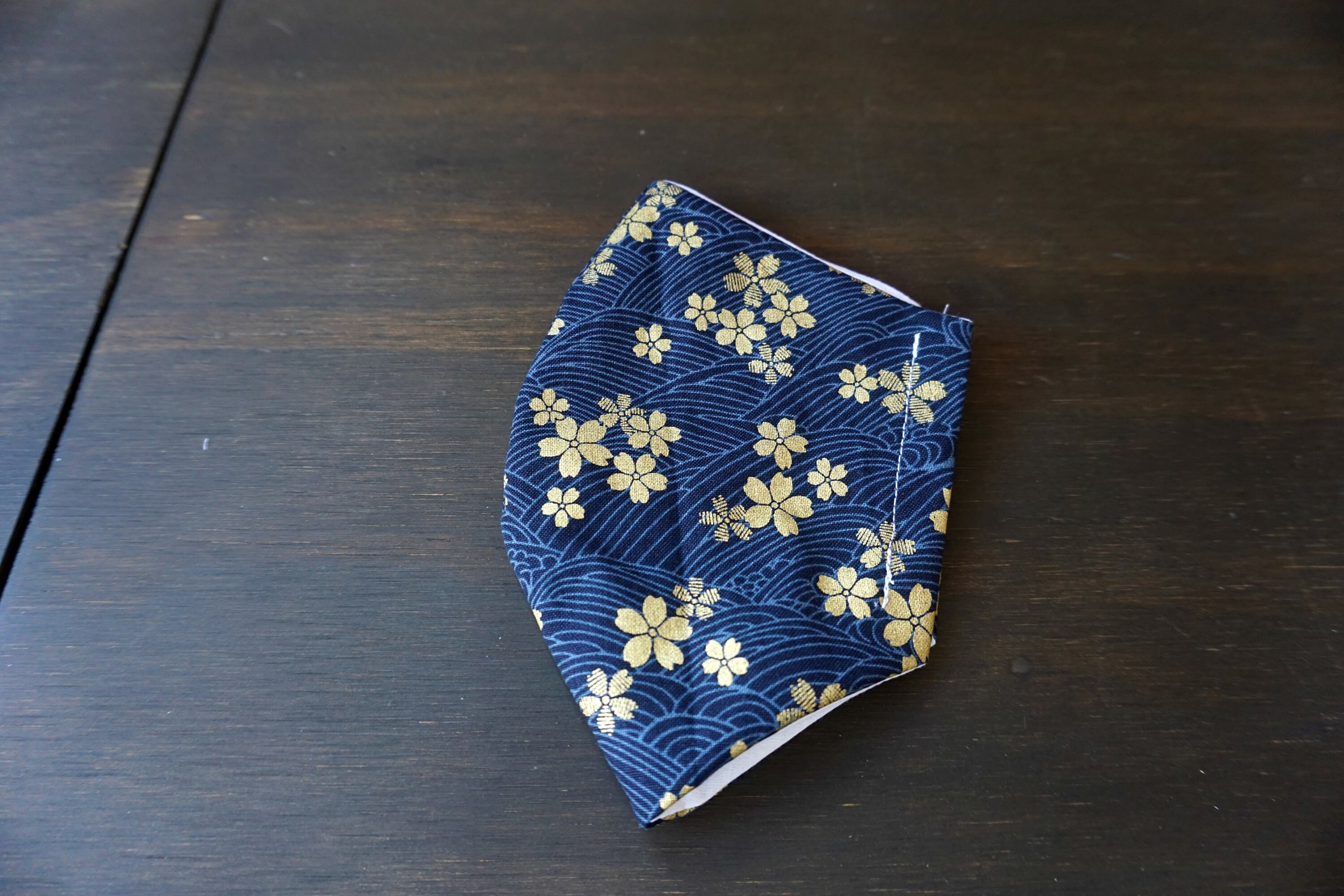 Japanese Full Cotton Double Layered Face Mask - Blue and Gold Sakura - Etsy