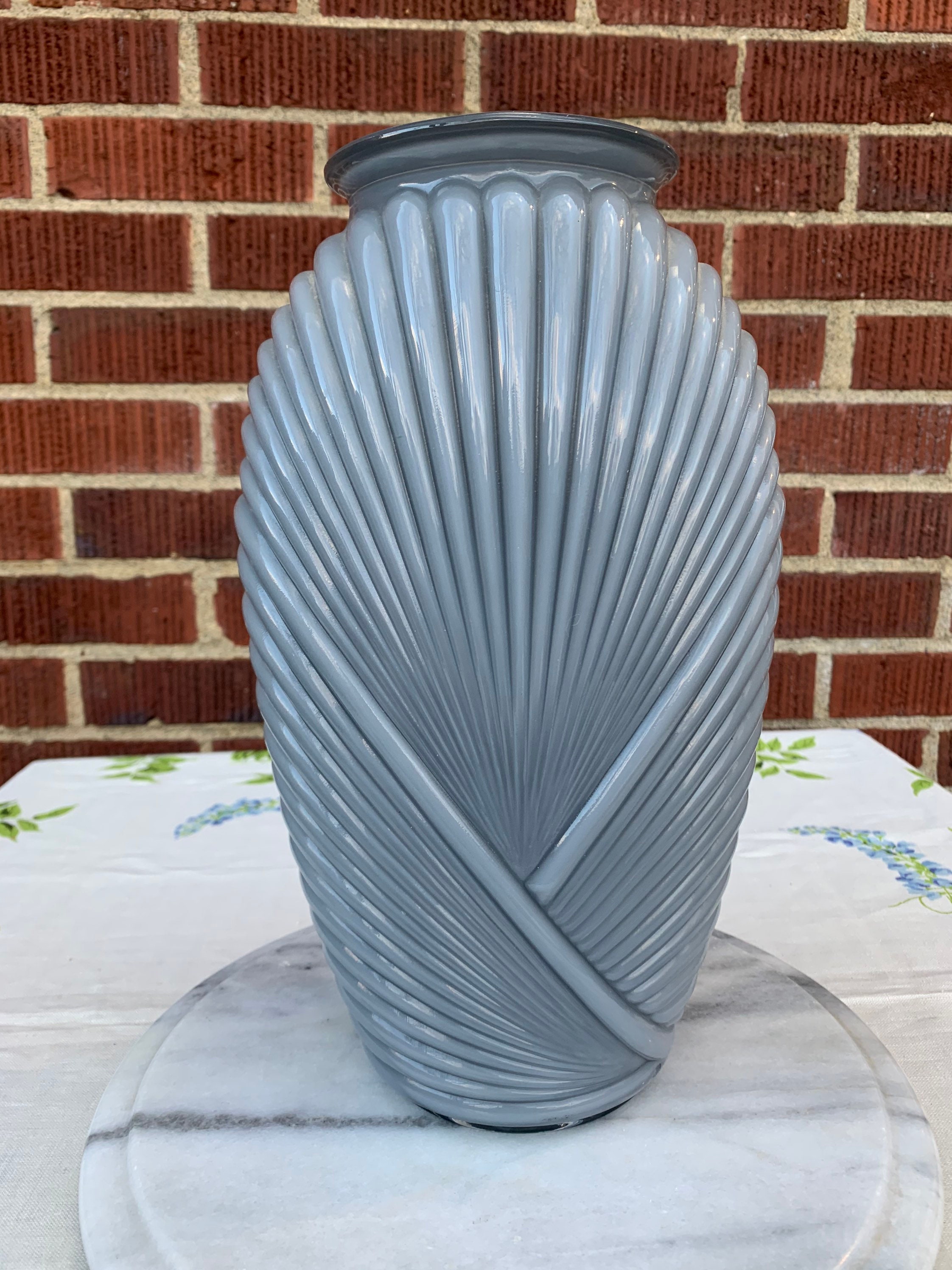 Art Deco Revival Gray Glass Flower Vase Grey 1980s Tall Etsy