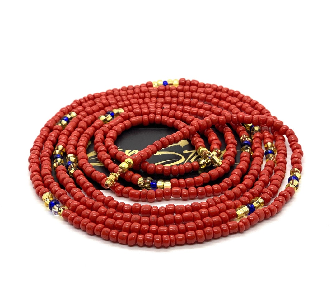 Red Waist Beads Burnt Red With Royal Blue Accents - Etsy