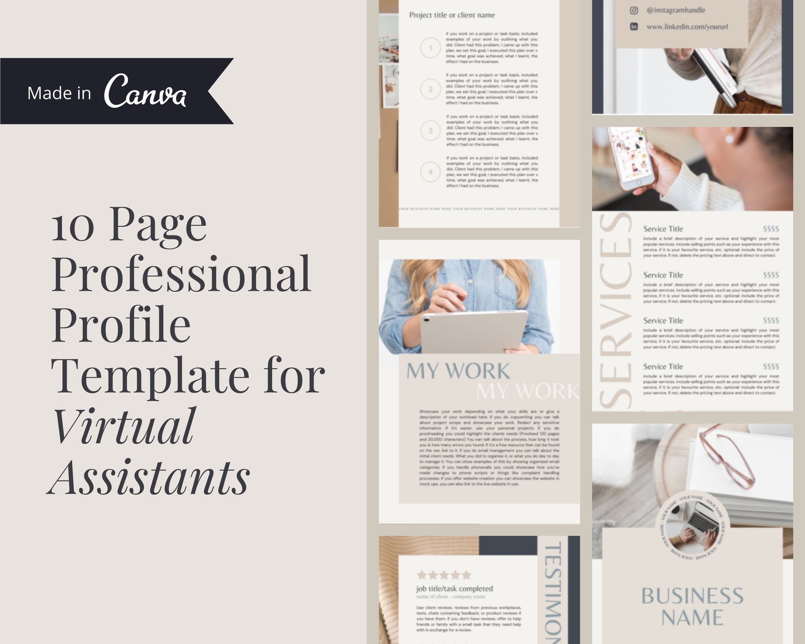 Professional Profile Template for Virtual Assistants Virtual | Etsy