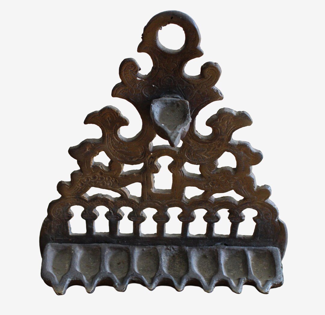 Vintage North African Brass Oil Lamp Menorah, Wall Hanging Hanukkiah ...