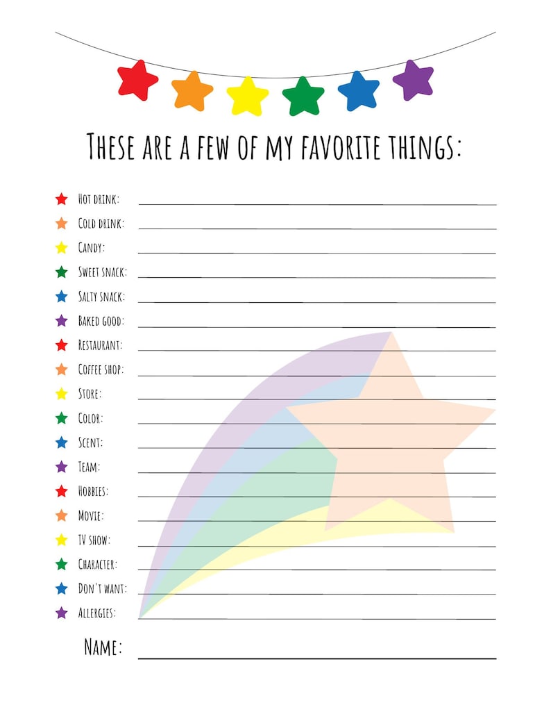 My Favorite Things Gift Idea List - Stars - Etsy