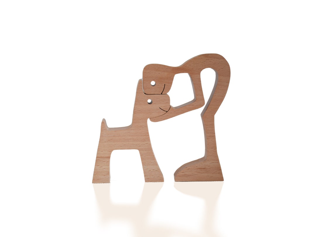 Artisan Wooden Sculpture – Man With Dog Statue, Rustic Pet Memorial ...