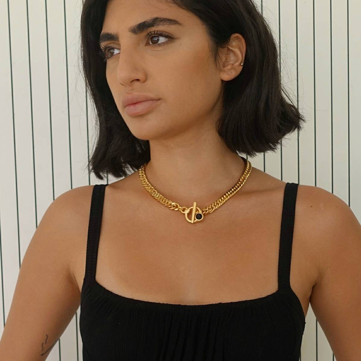 Chunky Gold Necklace, Chunky Chain Necklace With Toggle Clasp, Chunky ...