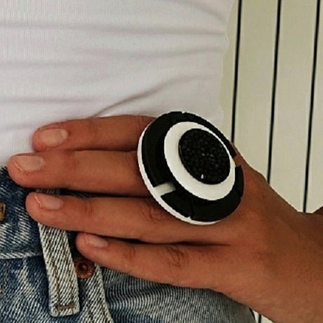 Only for Brandon Black and White Ring Oversize Statement Ring With ...