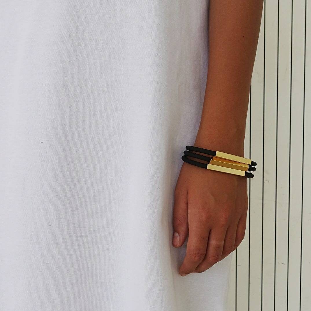Black and Gold Bangle Bracelet Minimalist Stacking Bangles | Etsy