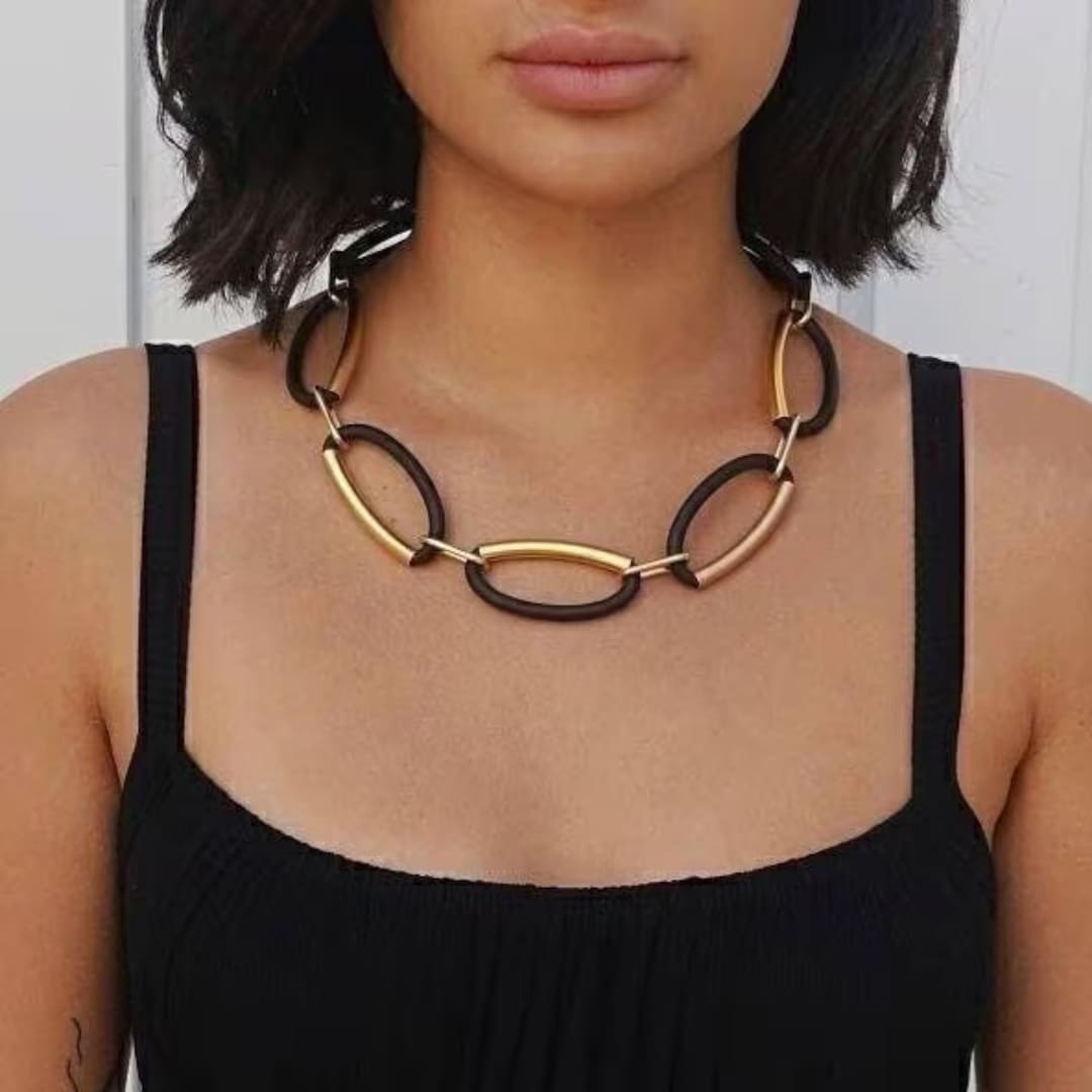 Chunky Necklace for Women, Chunky Chain Necklace, Black and Gold Chain ...