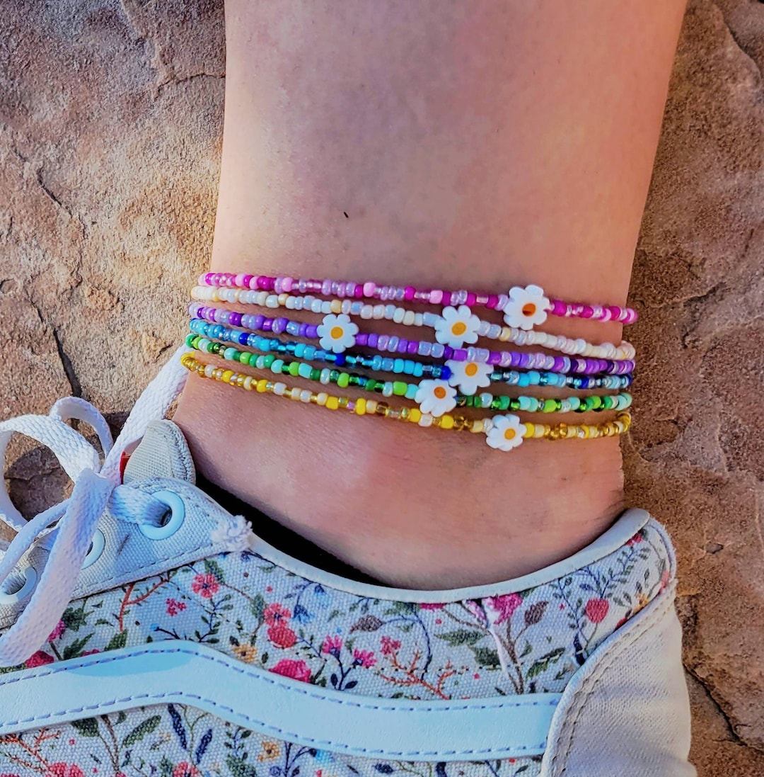 Adjustable Daisy Seed Bead Anklets - Etsy