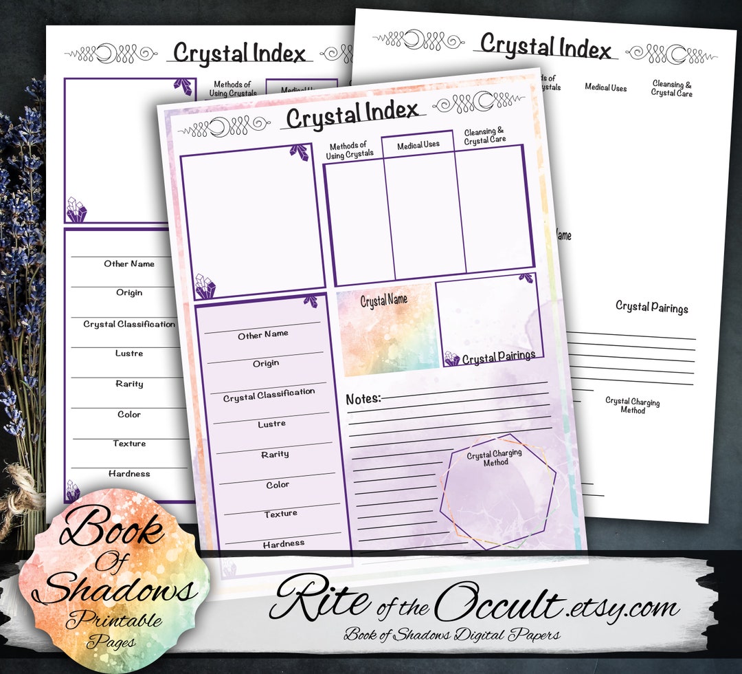 Crystal Index Digital Download Page, Printable Crystal Worksheet Log ...