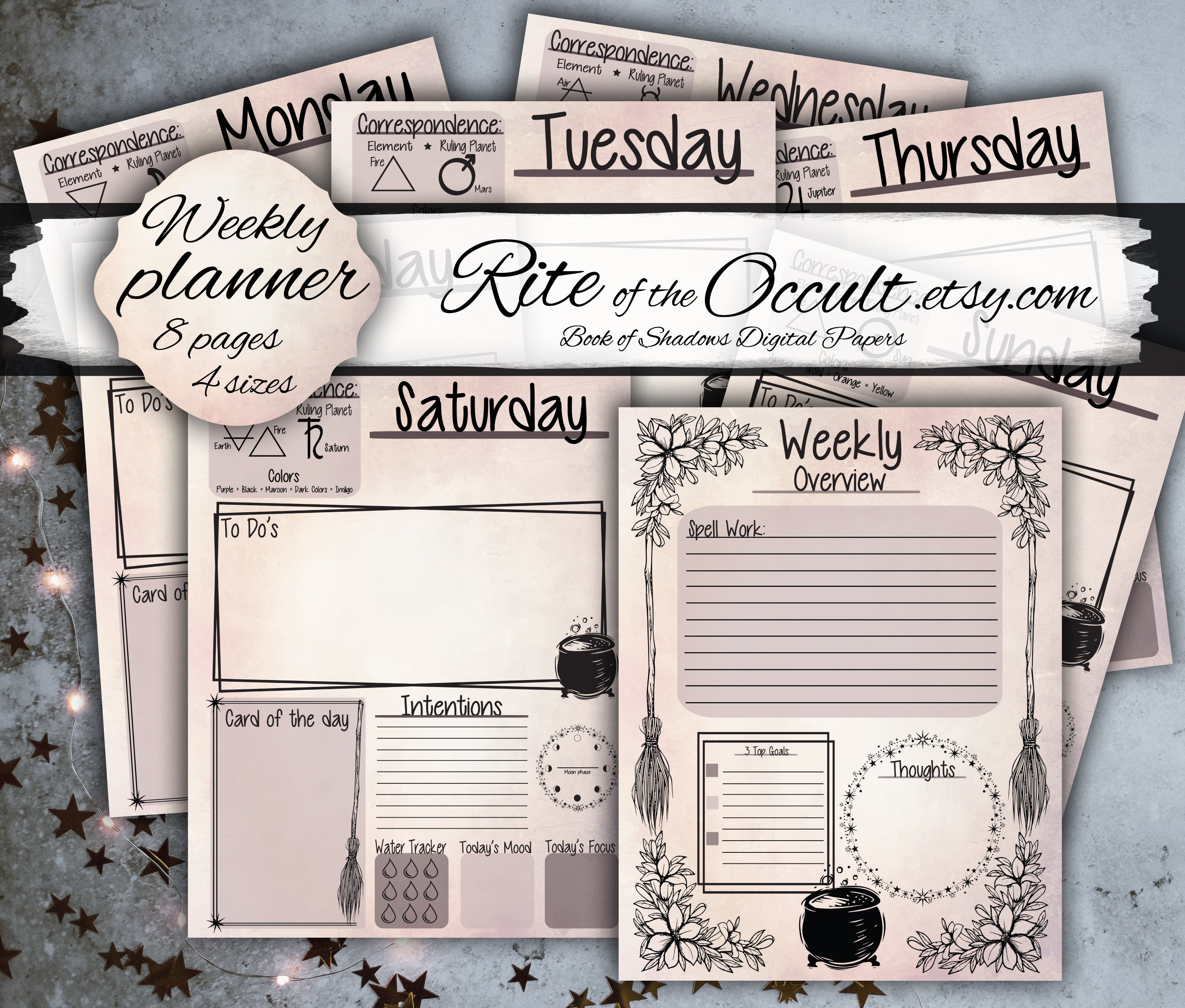 Witch Daily Planner Printable Pages, Daily Witch Planner Digital ...