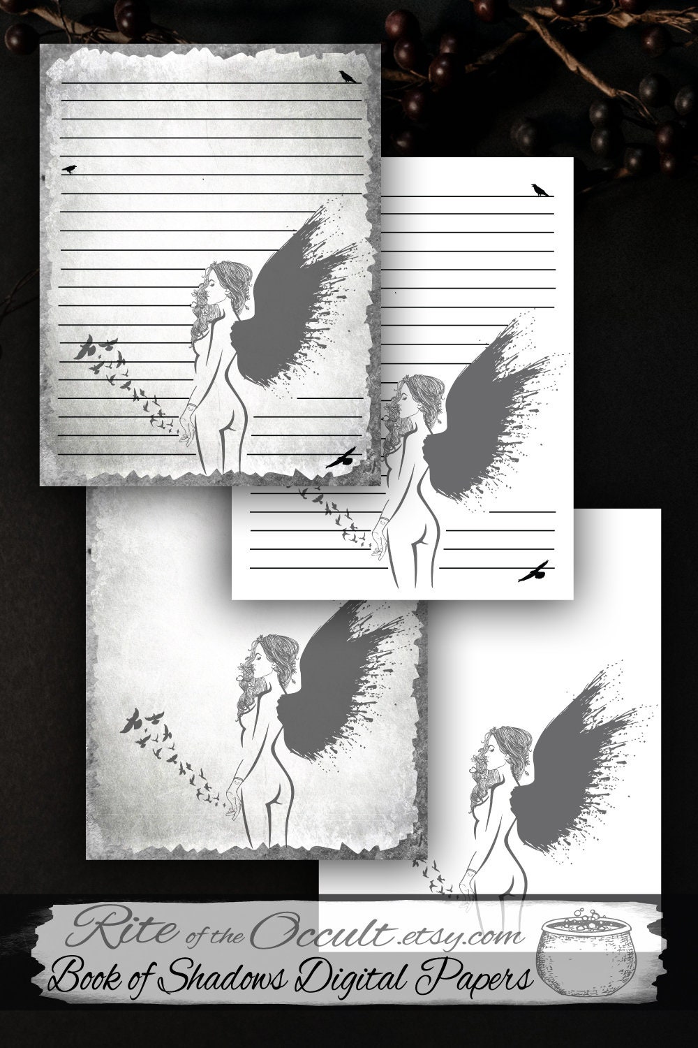 Dark Raven Book of Shadows Printable Blank Page, Digital Download ...