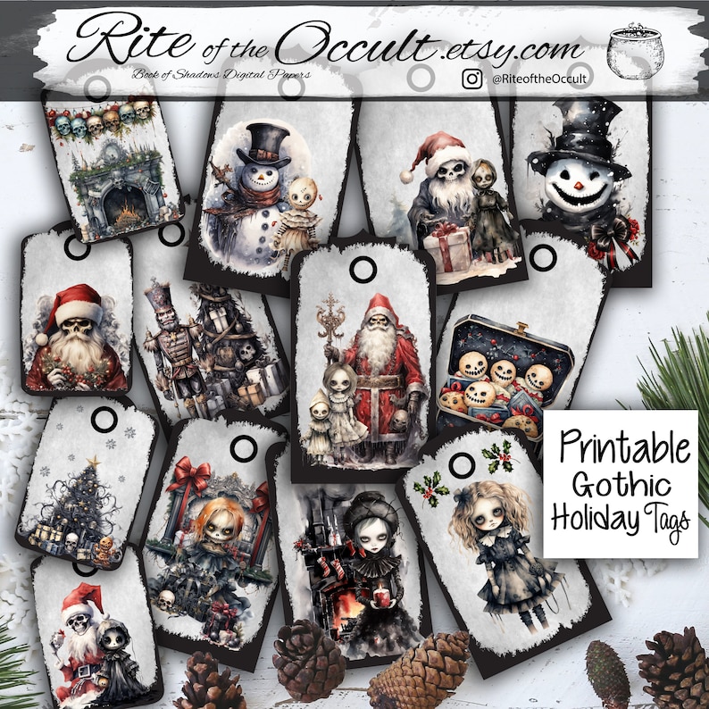Printable Gothic Horror Christmas Tags, Digital Download Creepmas ...