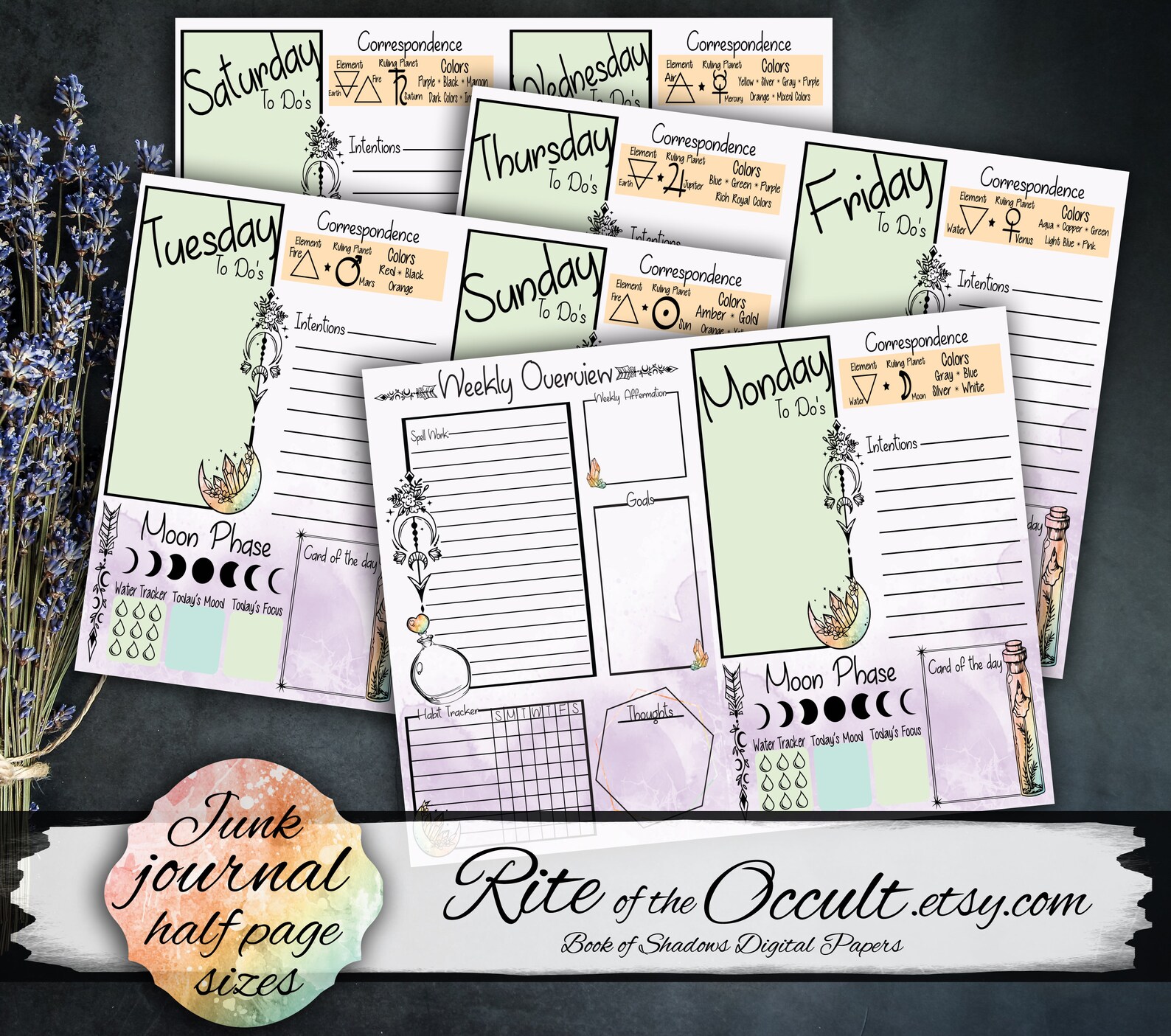 Witch Daily Planner Printable Pages, Rainbow Witch Planner Digital ...