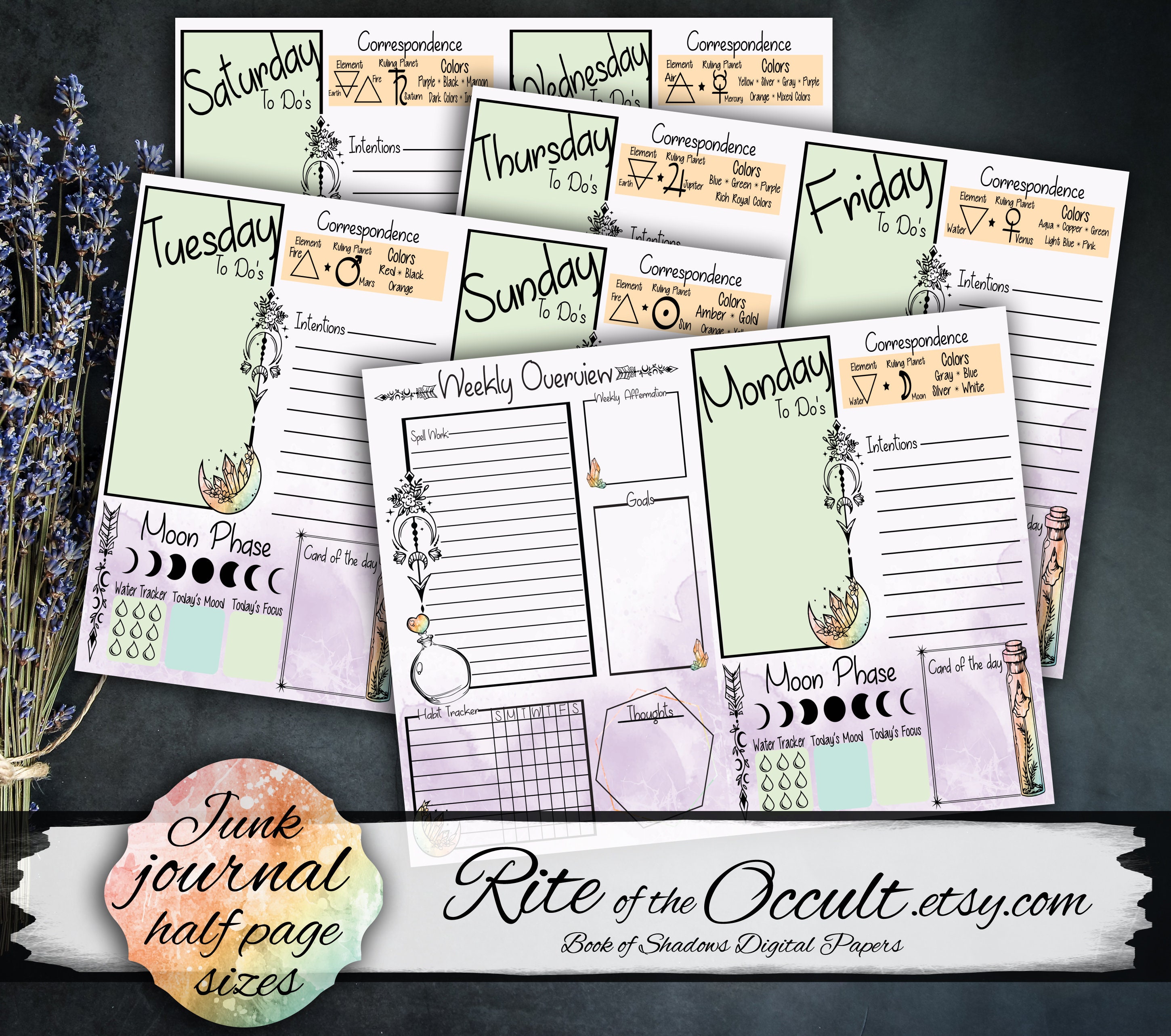Witch Daily Planner Printable Pages, Rainbow Witch Planner Digital ...