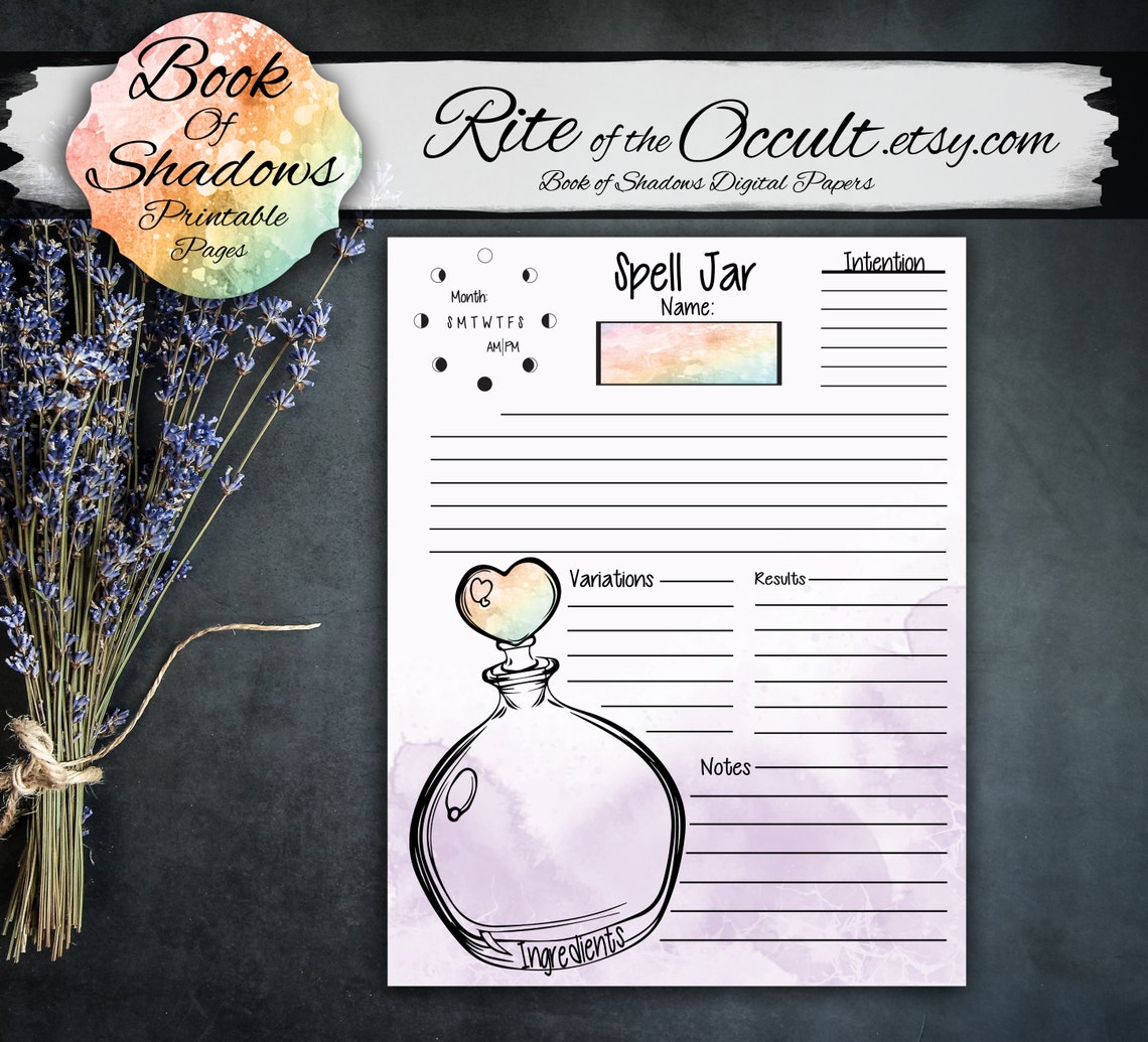 Spell Jar Digital Download Worksheet, Printable Spell Jar Chart, Book ...