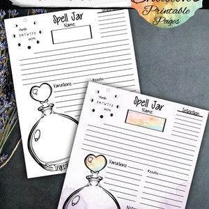 Spell Jar Digital Download Worksheet, Printable Spell Jar Chart, Book ...