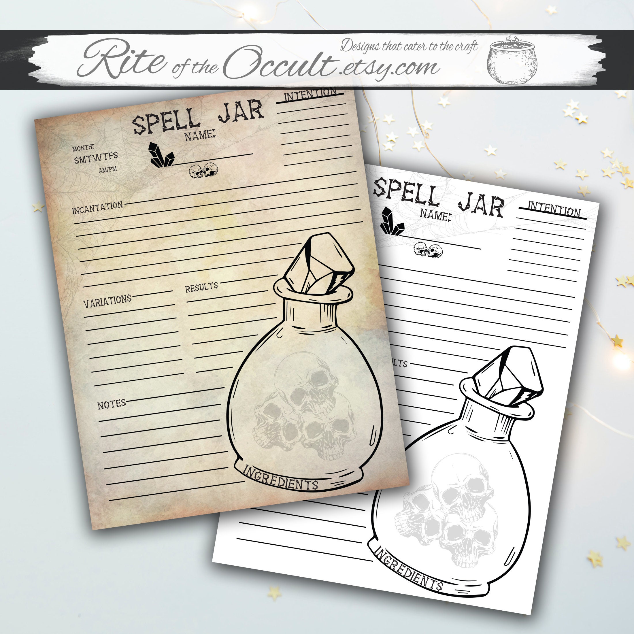 Crystal Skull Spell Jar Digital Download Worksheet, Printable Spell ...