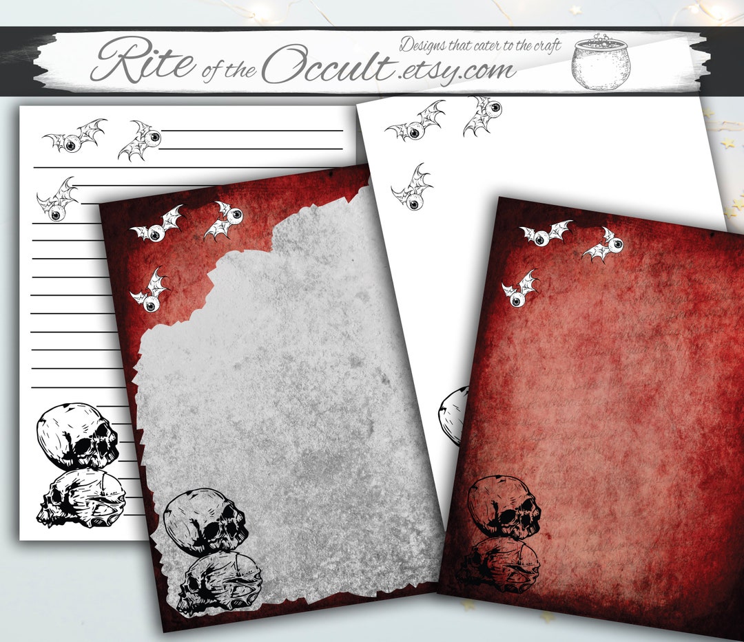 Skull Digital Download Spell Book Page, Gothic Bat Journal Scrapbooking ...