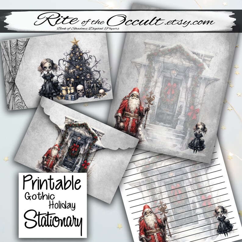 Gothic Horror Christmas Printable Blank Stationary Page, Digital ...