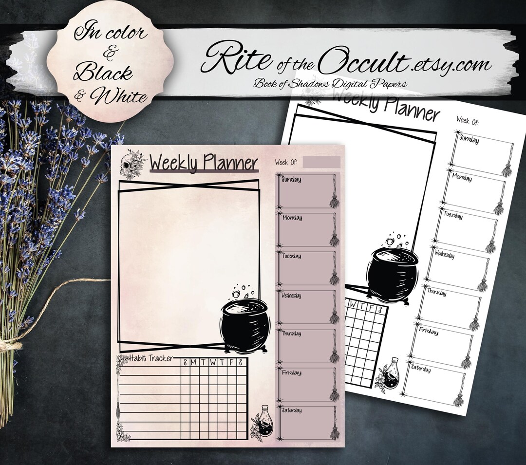 Witch Weekly Planner Printable Pages, Daily Witch Planner Digital ...