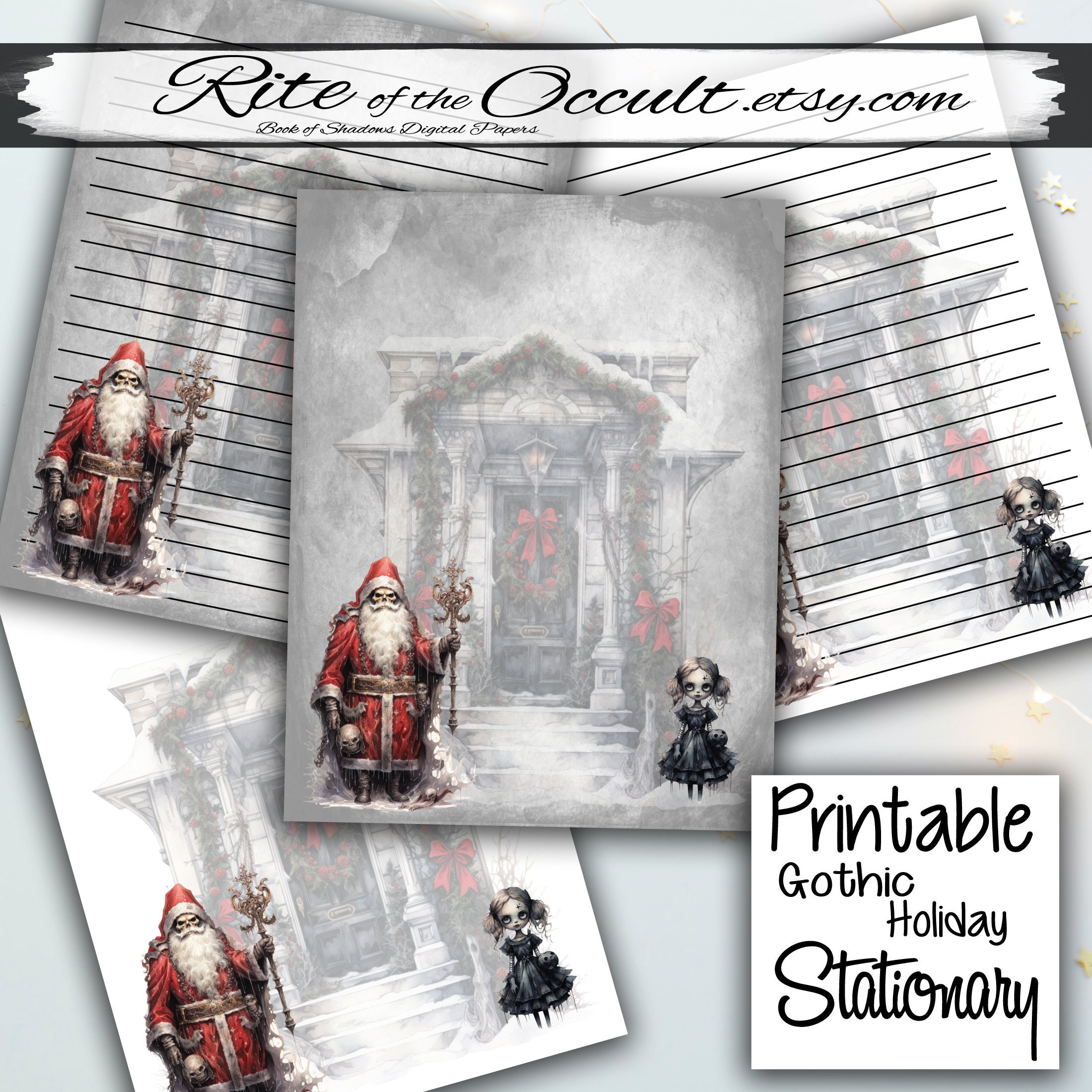 Gothic Horror Christmas Printable Blank Stationary Page, Digital ...