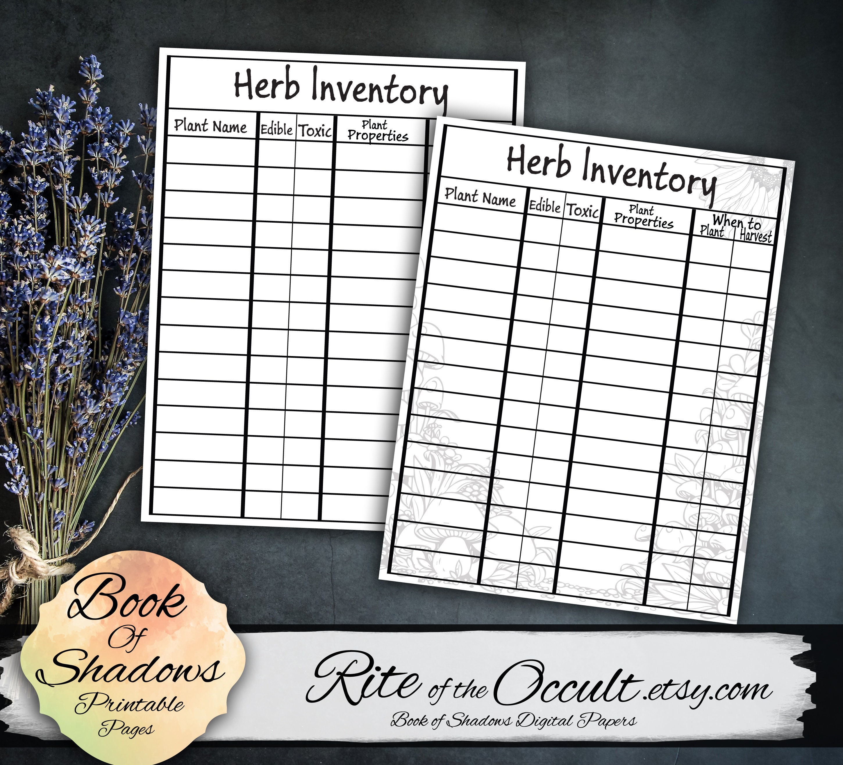 Herb Inventory Chart Digital Download, Printable Herb Worksheet Log ...