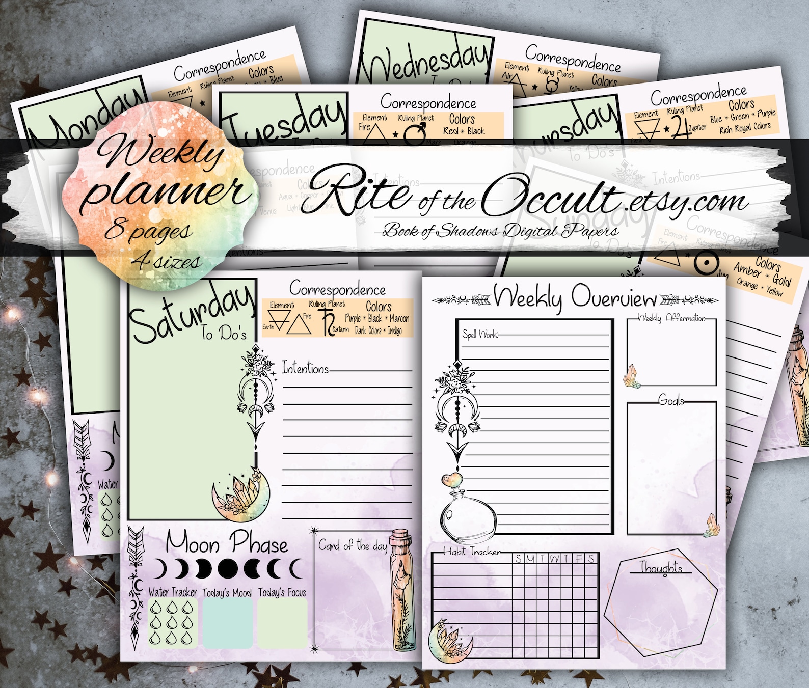 Witch Daily Planner Printable Pages, Rainbow Witch Planner Digital ...