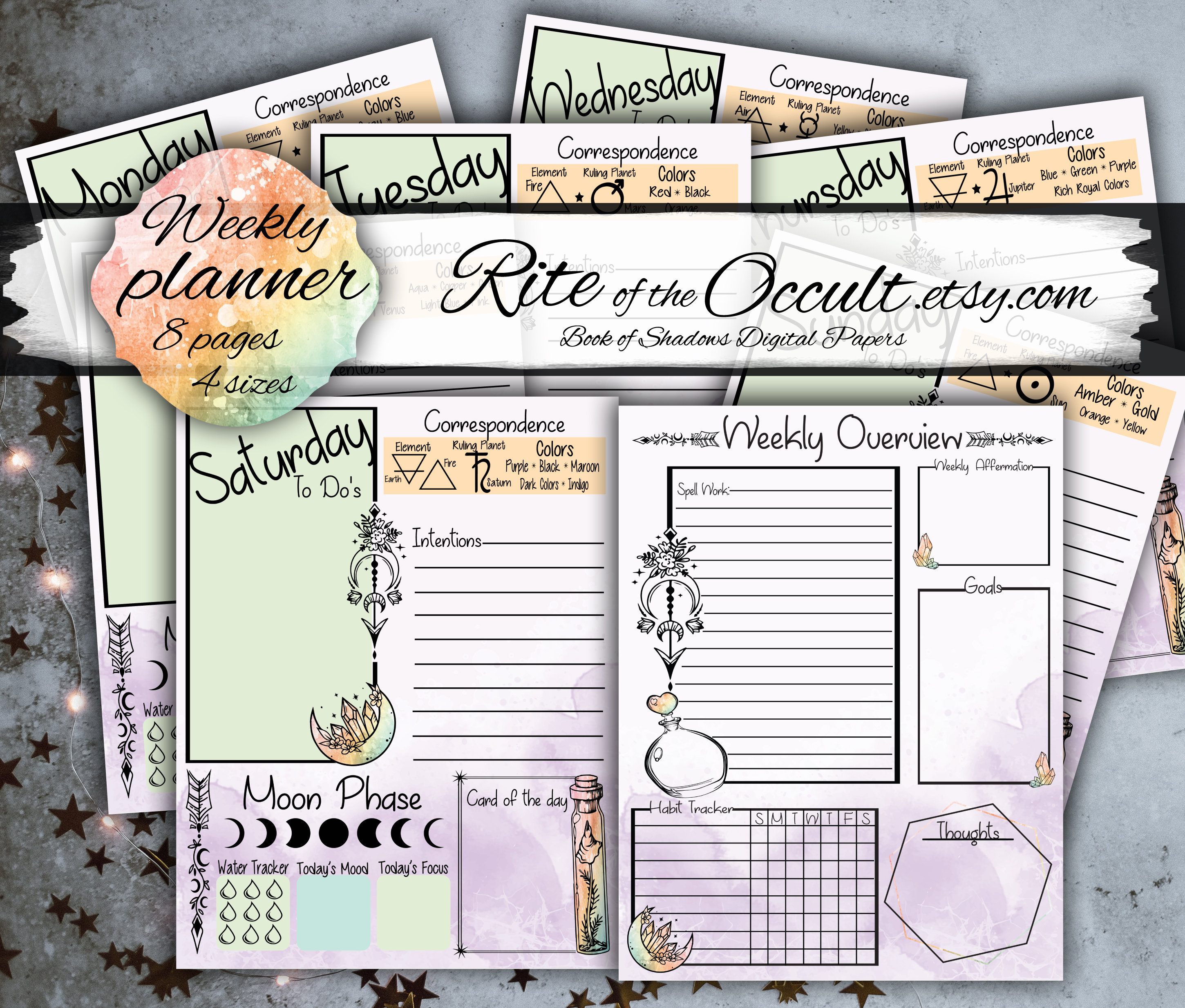 Witch Daily Planner Printable Pages, Rainbow Witch Planner Digital ...