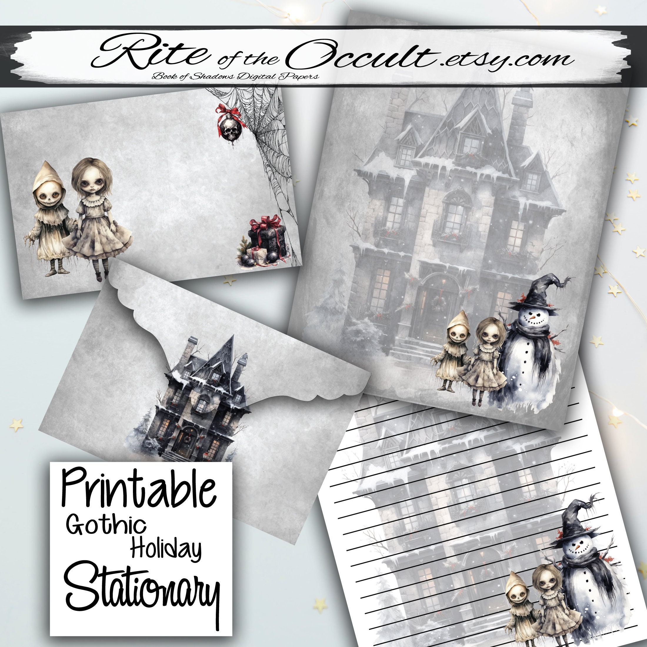 Gothic Horror Christmas Printable Blank Stationary Page, Digital ...