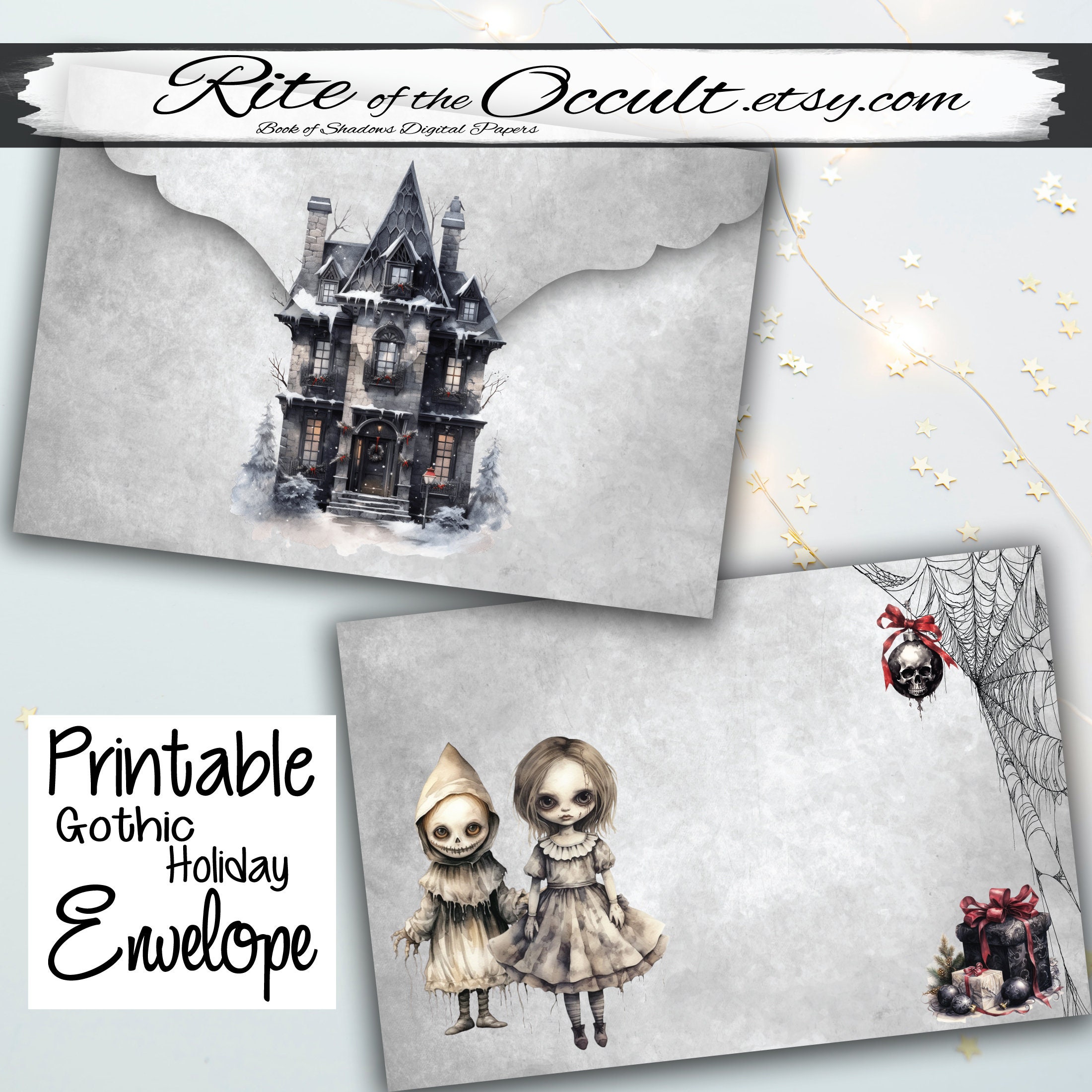 Gothic Horror Christmas Printable Blank Stationary Page, Digital ...