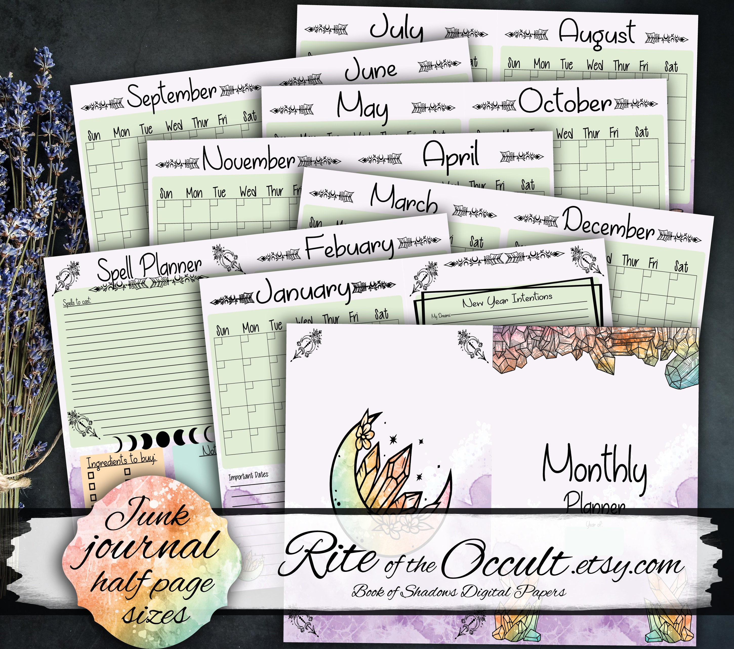 Witch Monthly Planner Printable Pages, Rainbow Planner Digital Download ...