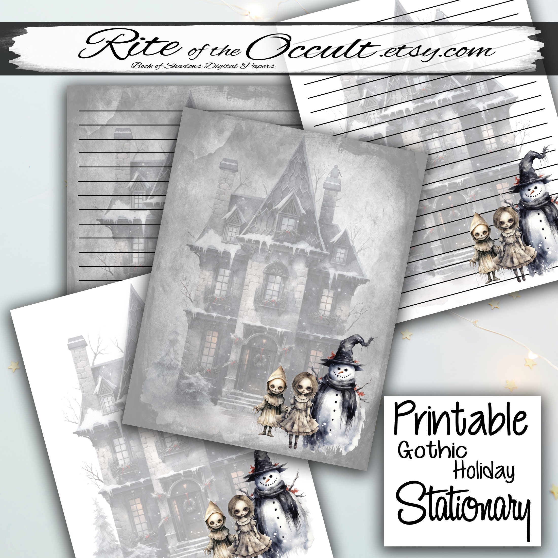 Gothic Horror Christmas Printable Blank Stationary Page, Digital ...