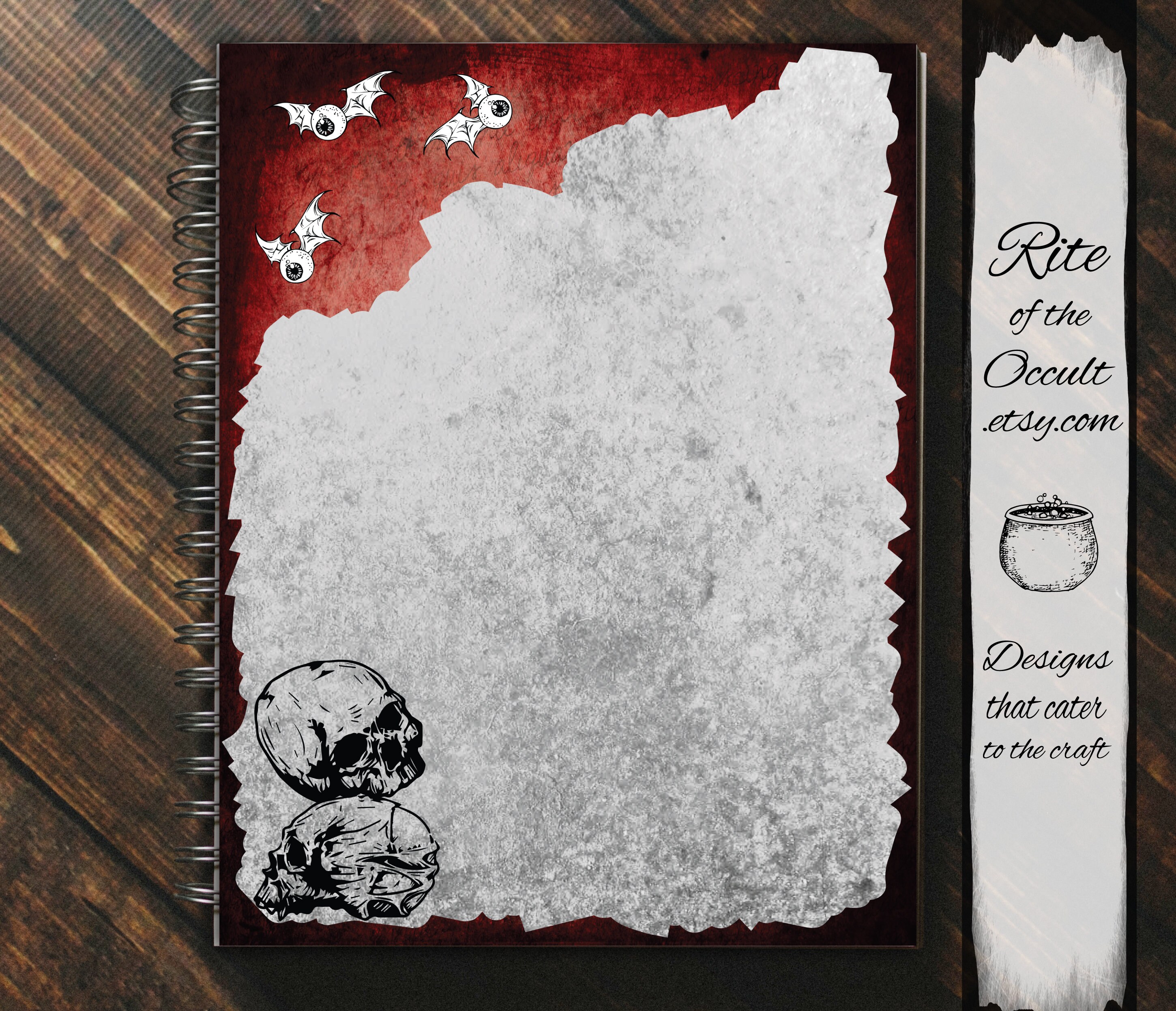 Skull Digital Download Spell Book Page, Gothic Bat Journal Scrapbooking ...