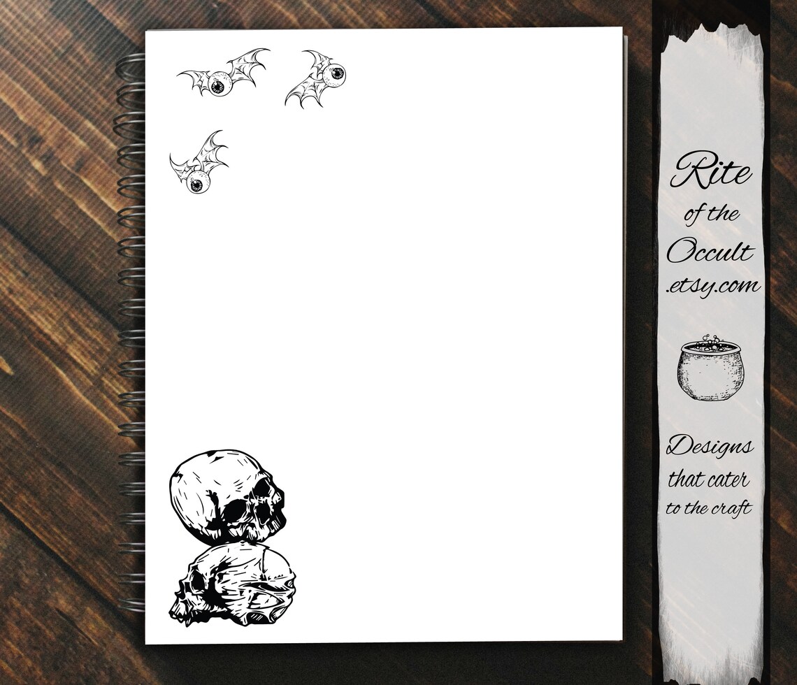 Skull Digital Download Spell Book Page, Gothic Bat Journal Scrapbooking ...